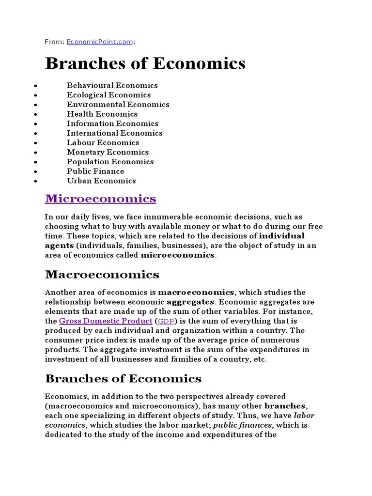 Branches of Economics | PDF | Monetarism | Macroeconomics