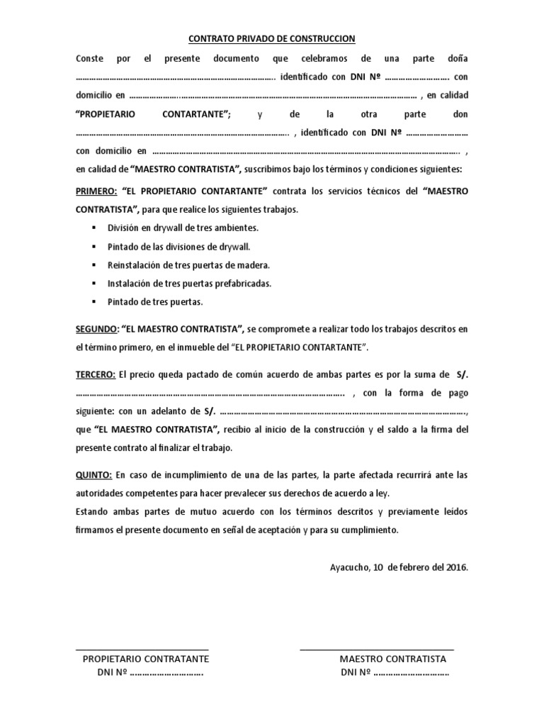 CONTRATO-PRIVADO-DE-ALBANILERIA SR Rocio (Simple) | PDF