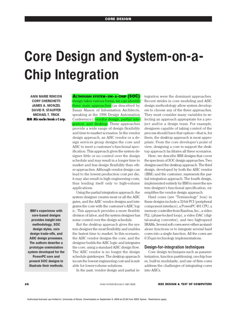 Core Design and SOC Integration | PDF | System On A Chip | Multi Core Processor