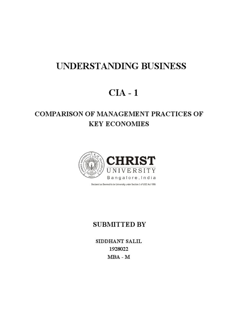 Understanding Business Cia - 1: Comparison of Management Practices of ...