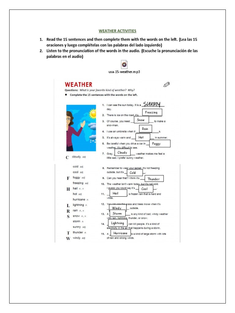 Weather Activities: A Document Focusing on Reading, Listening and ...