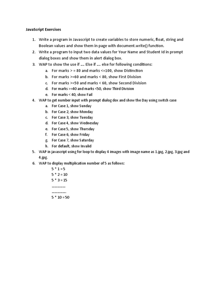 Week 11 Javascript Exercise Pdf Array Data Structure Java Script 6557