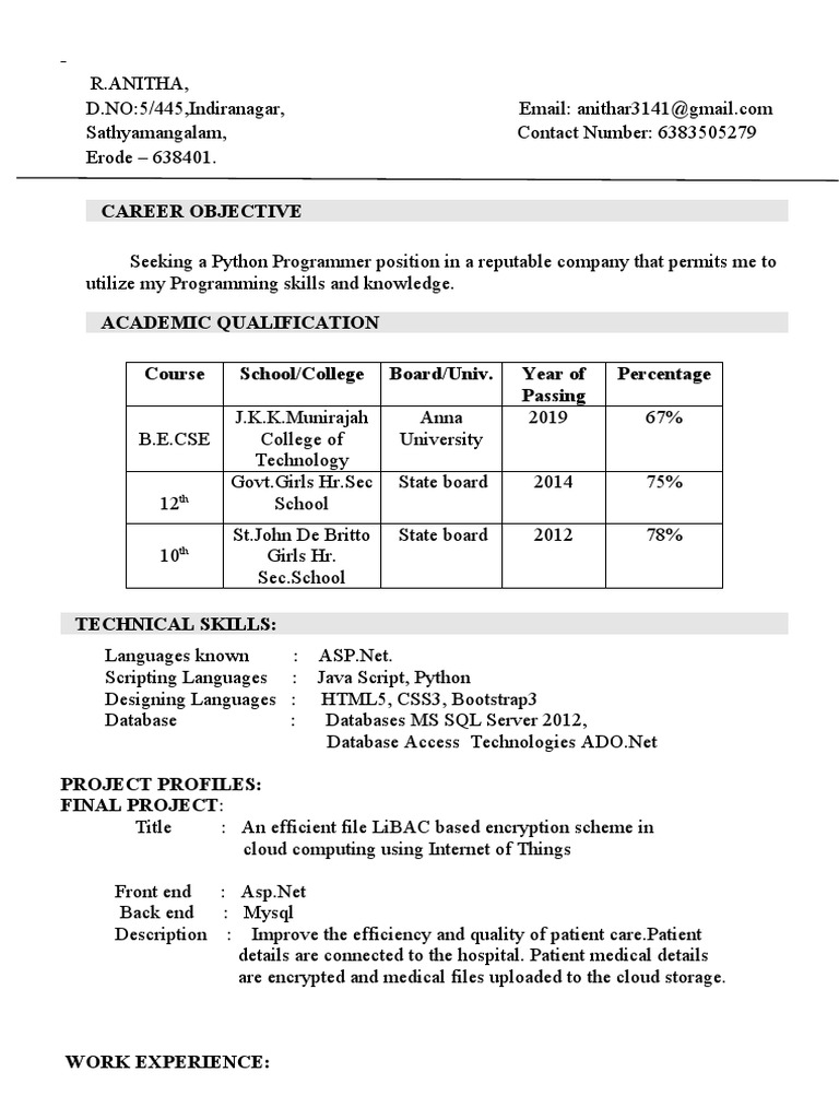 Resume Anitha | PDF | Web Application | Databases