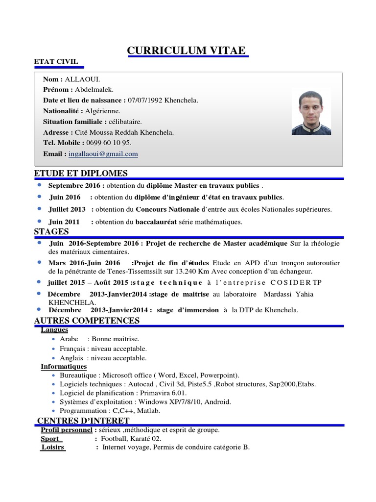 CV Abdelmalek Allaoui - Ingénieur TP | PDF | Évolution de carrière