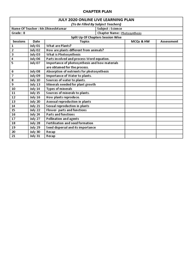 Chapter Plan July 2020 Online Live Learning Plan | PDF | Wellness ...