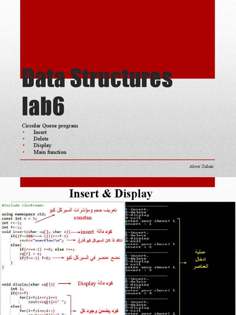 Data Structures Lab6: Circular Queue Program Insert Delete Display Main Function | PDF