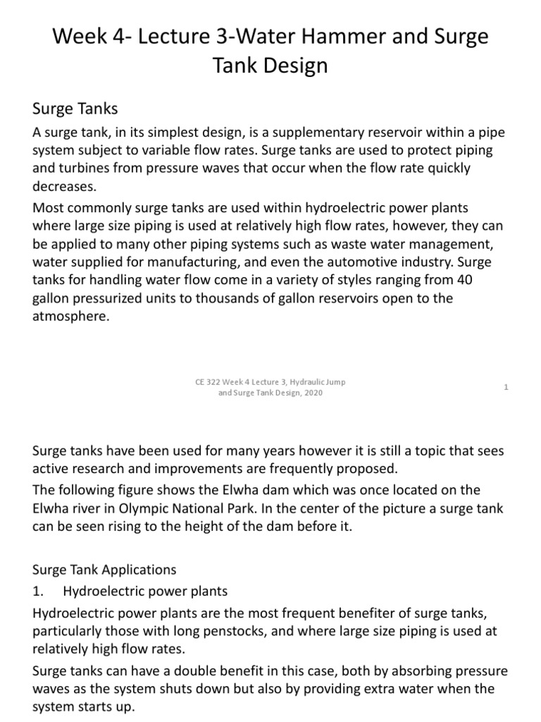 Week 4-Lecture 3-Water Hammer and Surge Tank Design | PDF | Reservoir ...