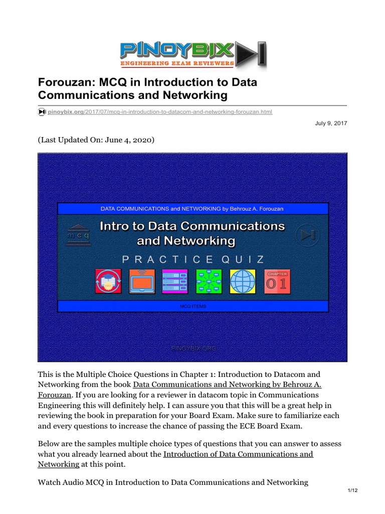 Forouzan: MCQ in Introduction To Data Communications and Networking ...
