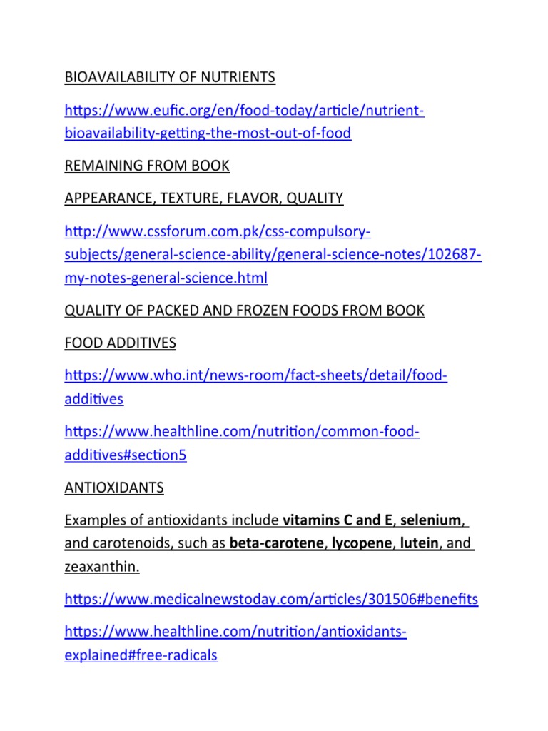 Bioavailability of Nutrients | PDF