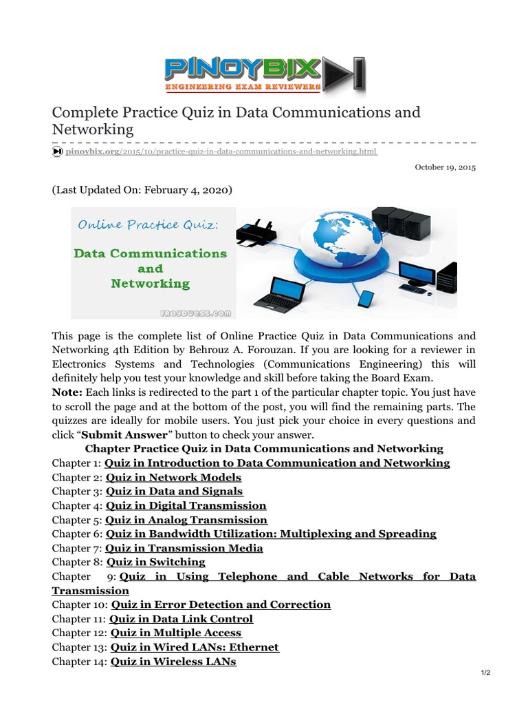 Complete Practice Quiz in Data Communications and Networking | PDF ...