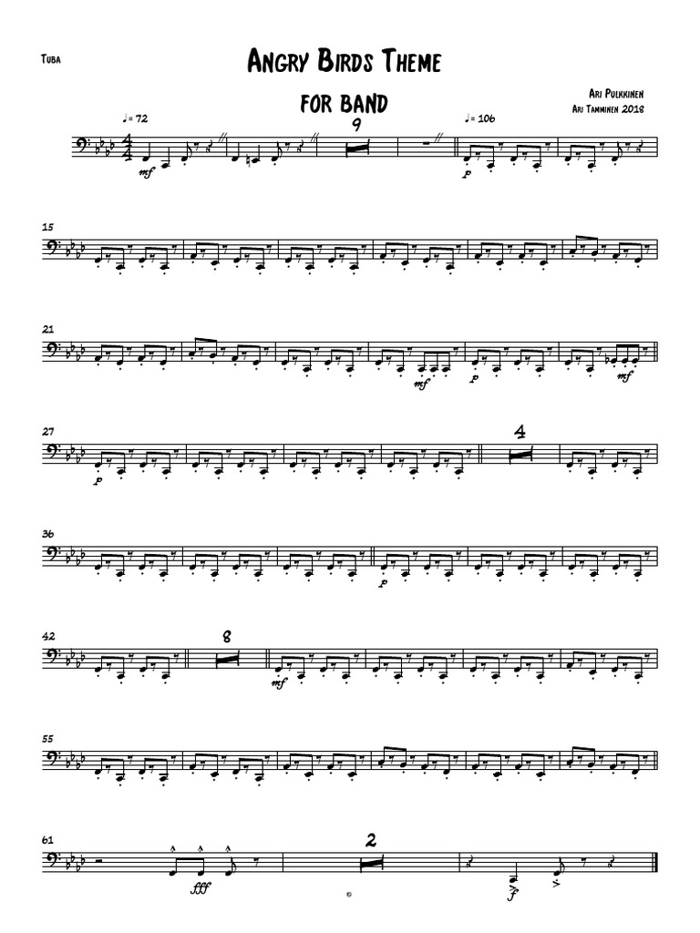 Angry Birds Theme For Band 2018 - Tuba PDF | PDF | Leisure