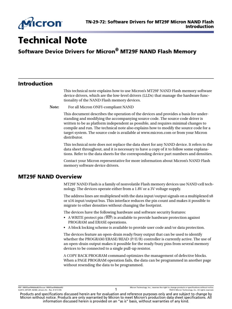 Technical Note: Software Device Drivers For Micron MT29F NAND Flash Memory | PDF | Flash Memory ...