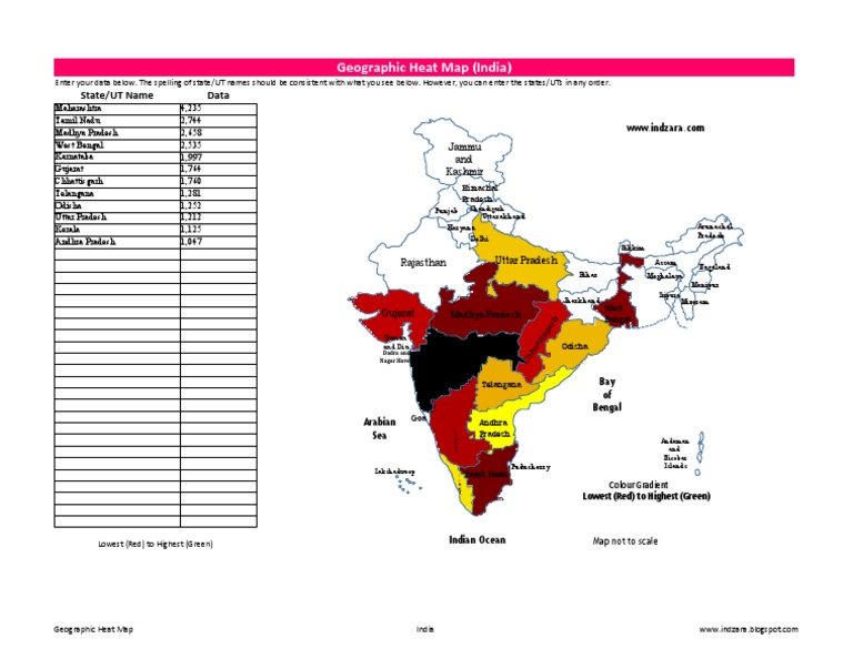 Geographic Heat Map (India) : State/UT Name Data | PDF | South Asia