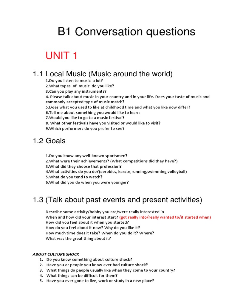 B1 Conversation Questions for ESL Learners | PDF | Meal | Housekeeping
