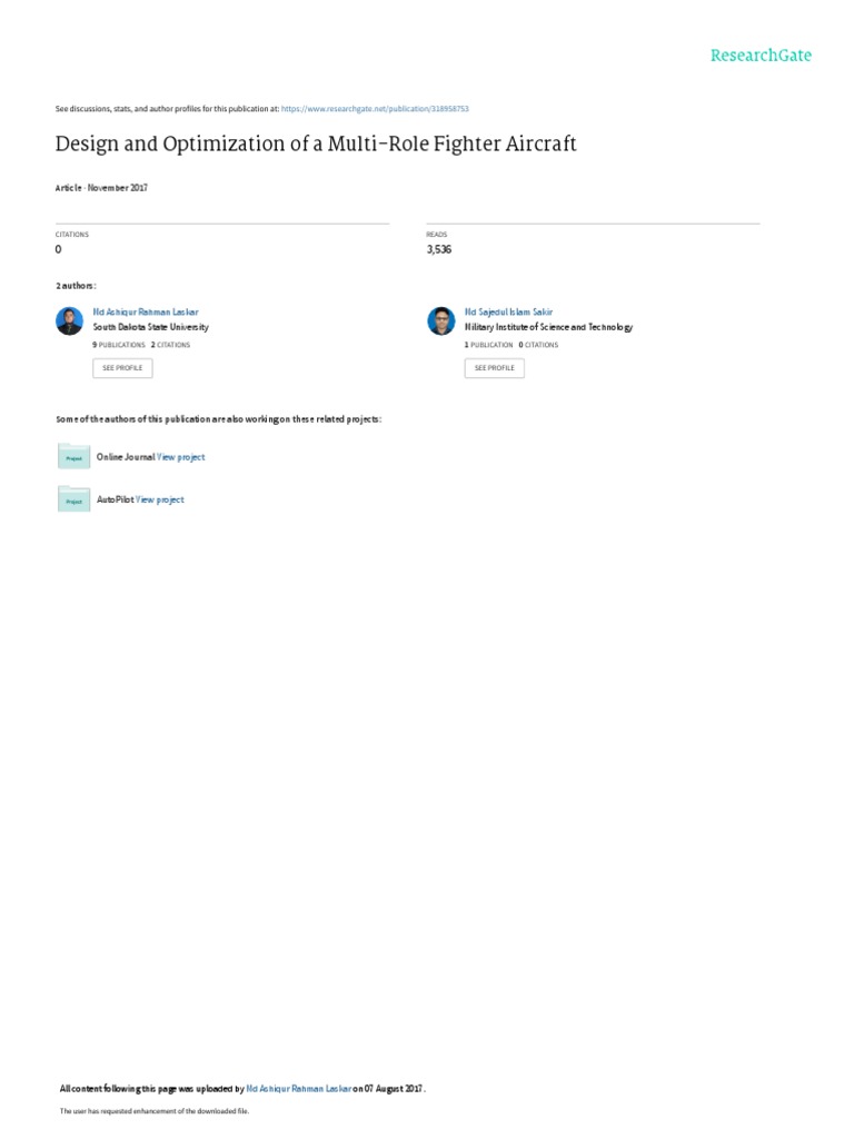 Design and Optimization of A Multi-Role Fighter Aircraft: November 2017 ...