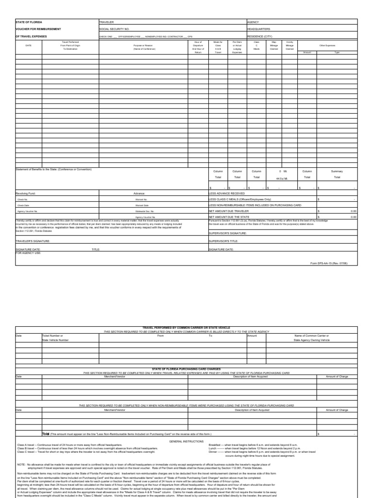 Florida Travel Reimbursement Voucher | PDF | Per Diem | Government