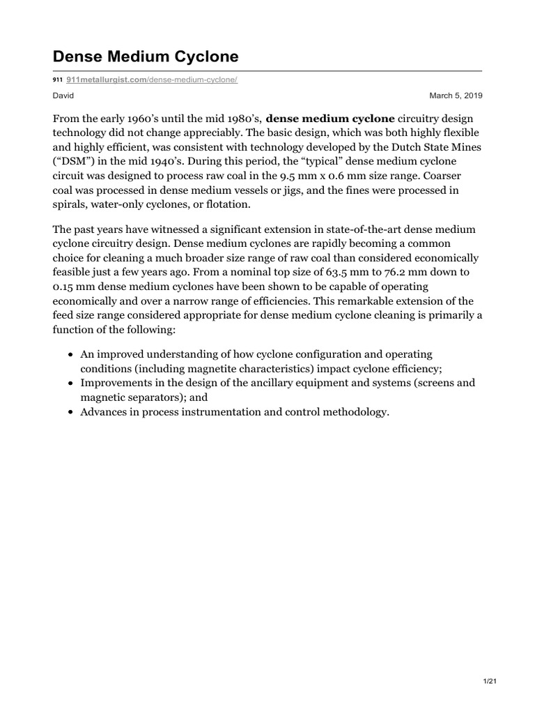 Dense Medium Cyclone | PDF | Energy And Resource | Nature