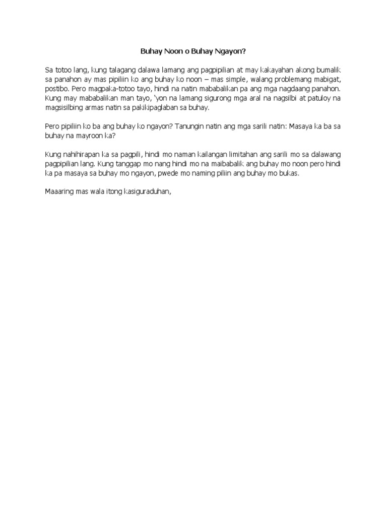 Buhay Noon o Buhay Ngayon | PDF
