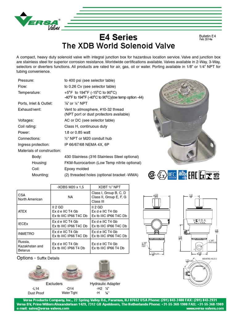 XDB E4 WorldSolenoidValve2014a | PDF | Valve | Stainless Steel
