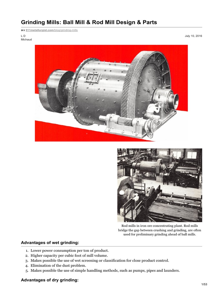 Grinding Mills Ball Mill Rod Mill Design Parts | PDF | Mill (Grinding ...