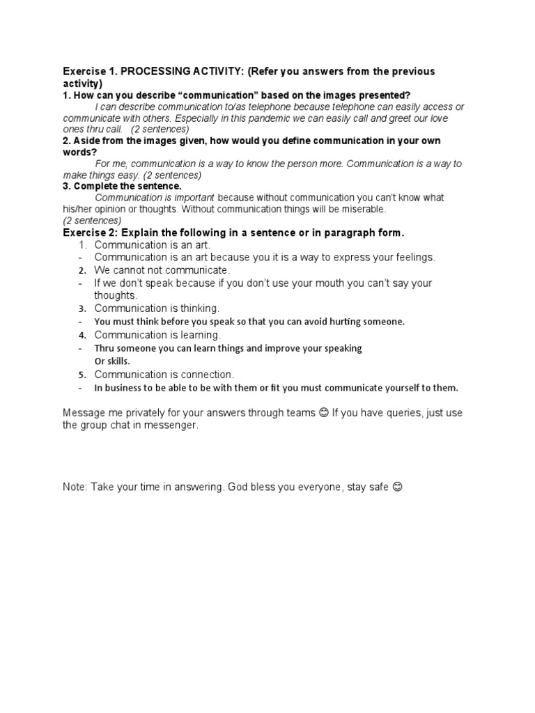Exercise 1. PROCESSING ACTIVITY: (Refer You Answers From The Previous ...