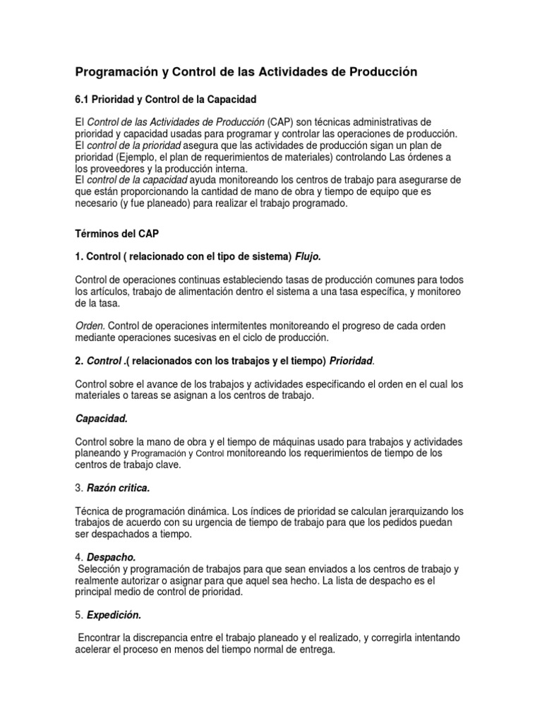Control y Programación de Producción | PDF | Programación de ...