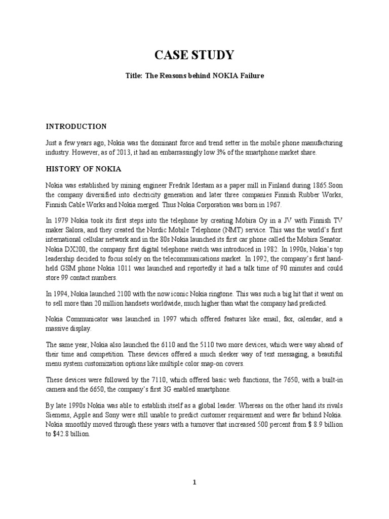 Case Study Why Nokia Failed | PDF | Nokia | Smartphone