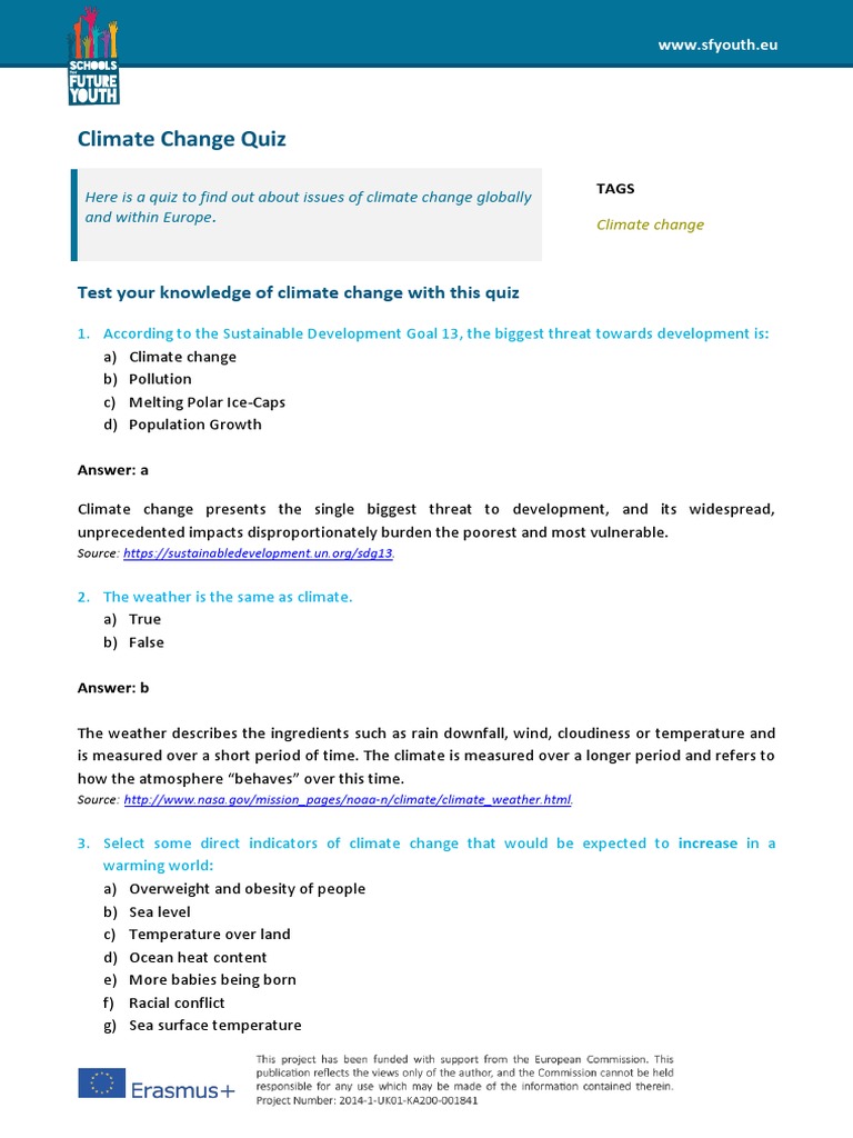 Climate Change Quiz | PDF | Global Warming | Atmosphere Of Earth