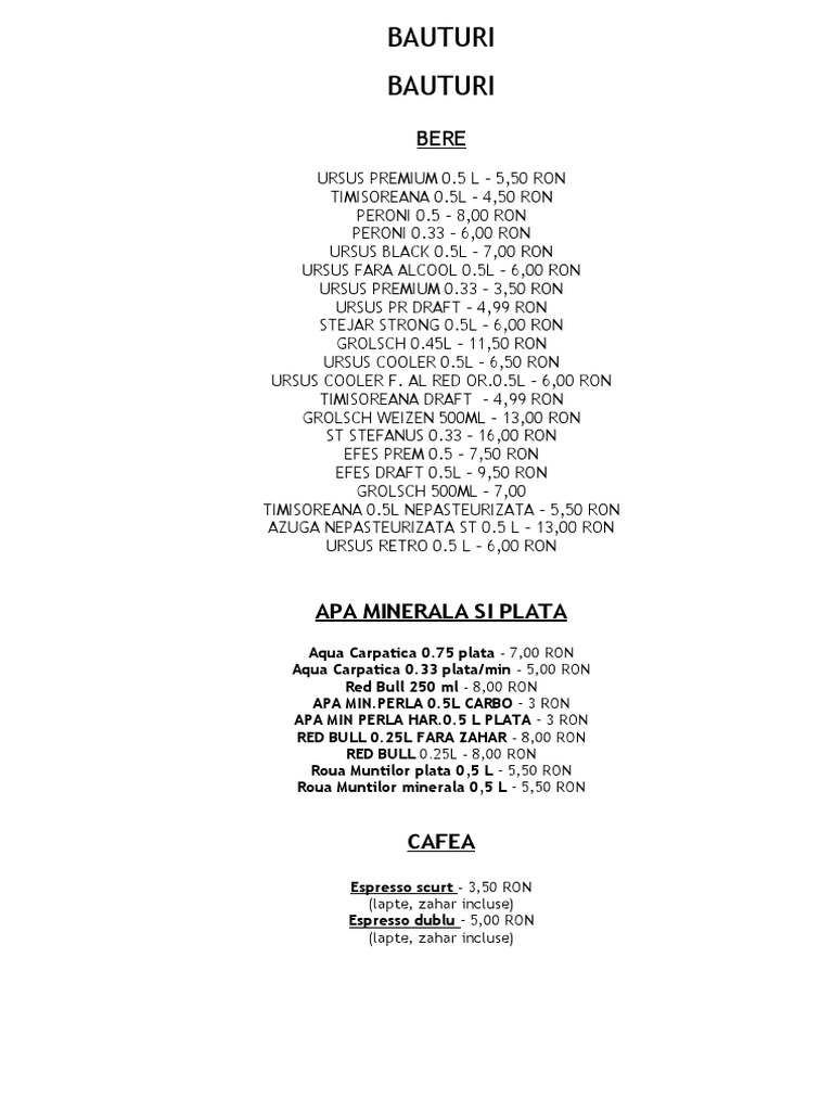 Menu Bauturi | PDF | Caffeinated Drinks | Soft Drink