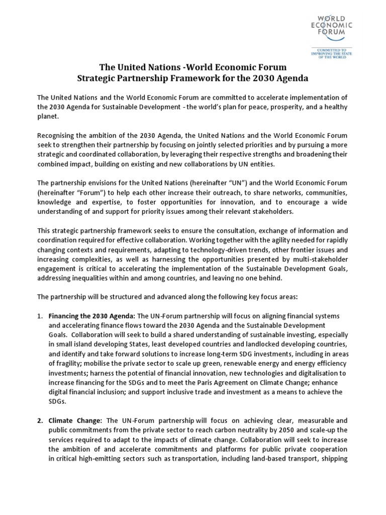 Un Wef Partnership Framework | PDF | World Economic Forum | Empowerment