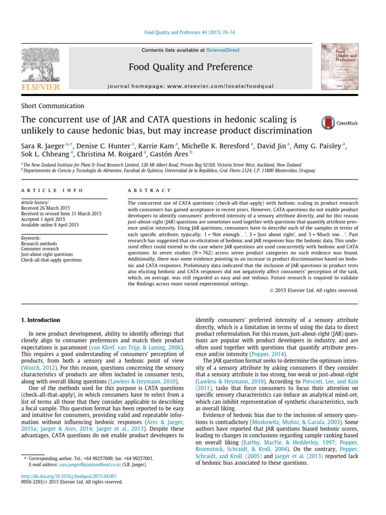 Food Quality and Preference | PDF | Analysis Of Variance | Perception