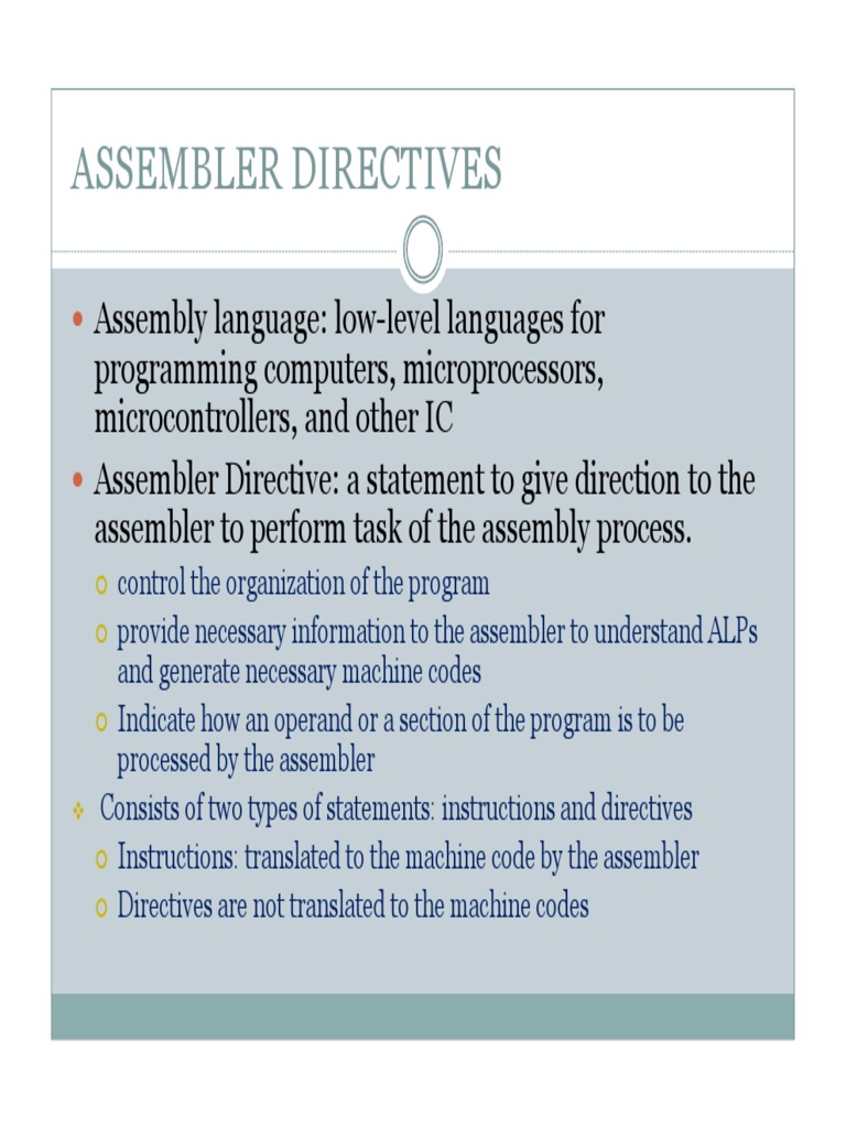 ASSEMBLER DIRECTIVES EXPLAINED | PDF | Assembly Language | String ...