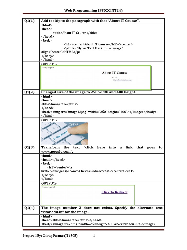 Web Programming Document with HTML and CSS Questions | PDF | Html ...