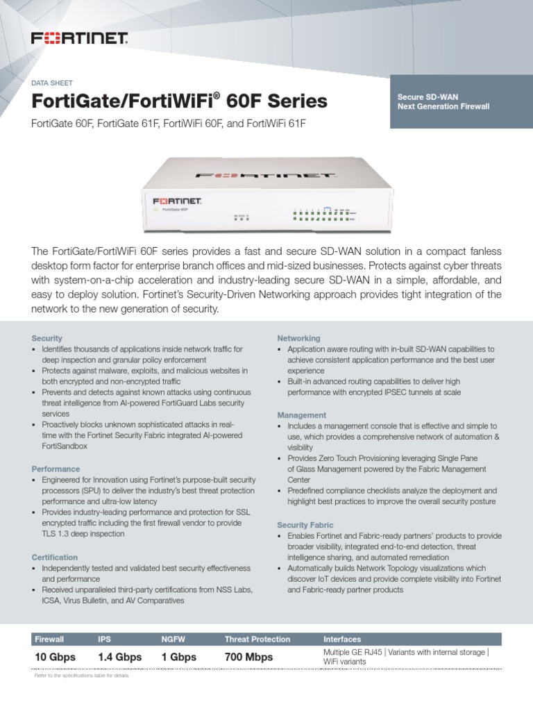 Fortigate/Fortiwifi 60F Series: Secure Sd-Wan Next Generation Firewall ...