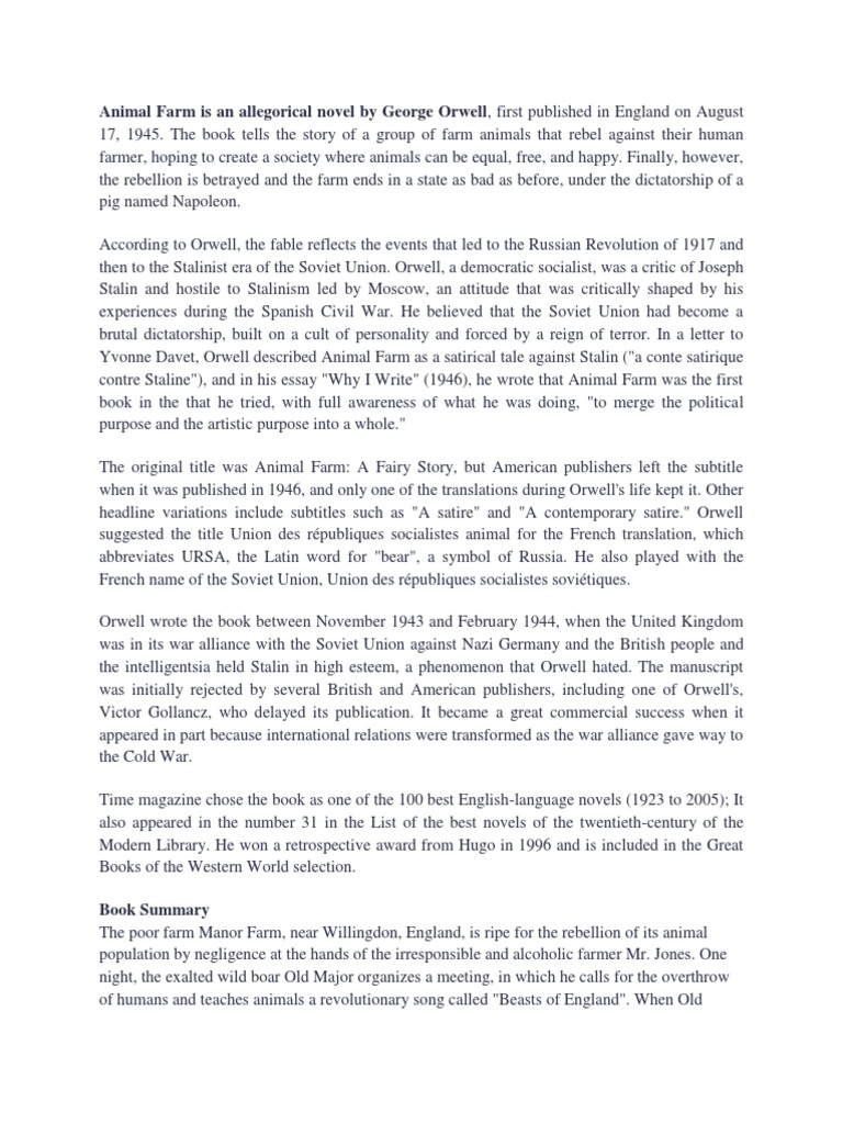 Material 6# About - Animal Farm Is An Allegorical Novel by George ...