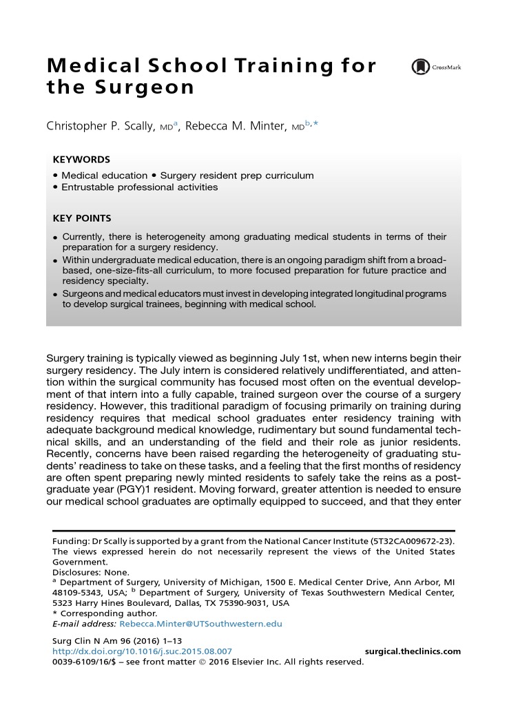 Medicalschooltrainingfor Thesurgeon: Christopher P. Scally,, Rebecca M ...