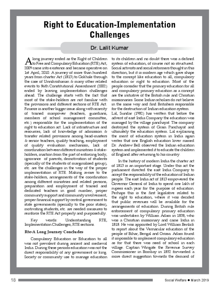Right To Education Implementation Challe PDF | PDF | British Raj ...