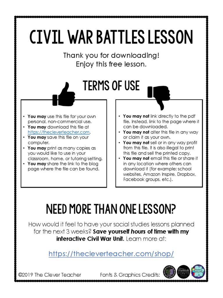 Battles of The Civil War Lesson PDF | PDF | American Civil War | Battle ...