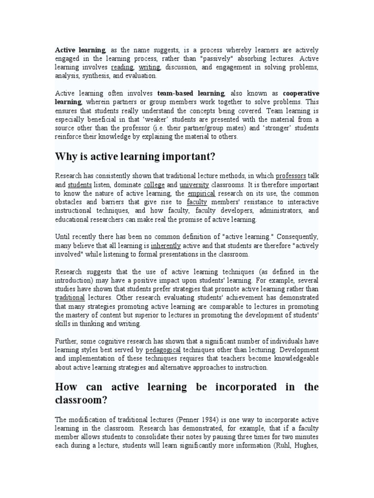 Active learning techniques boost student engagement | PDF | Lecture ...