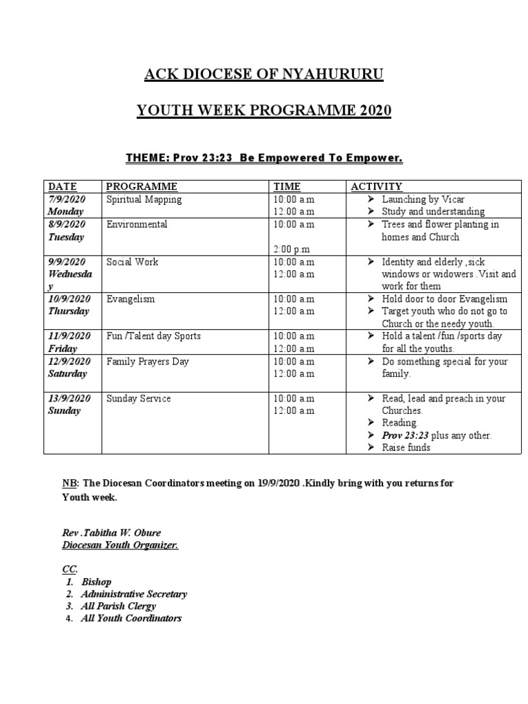 Youth Week Programme 2020 | PDF