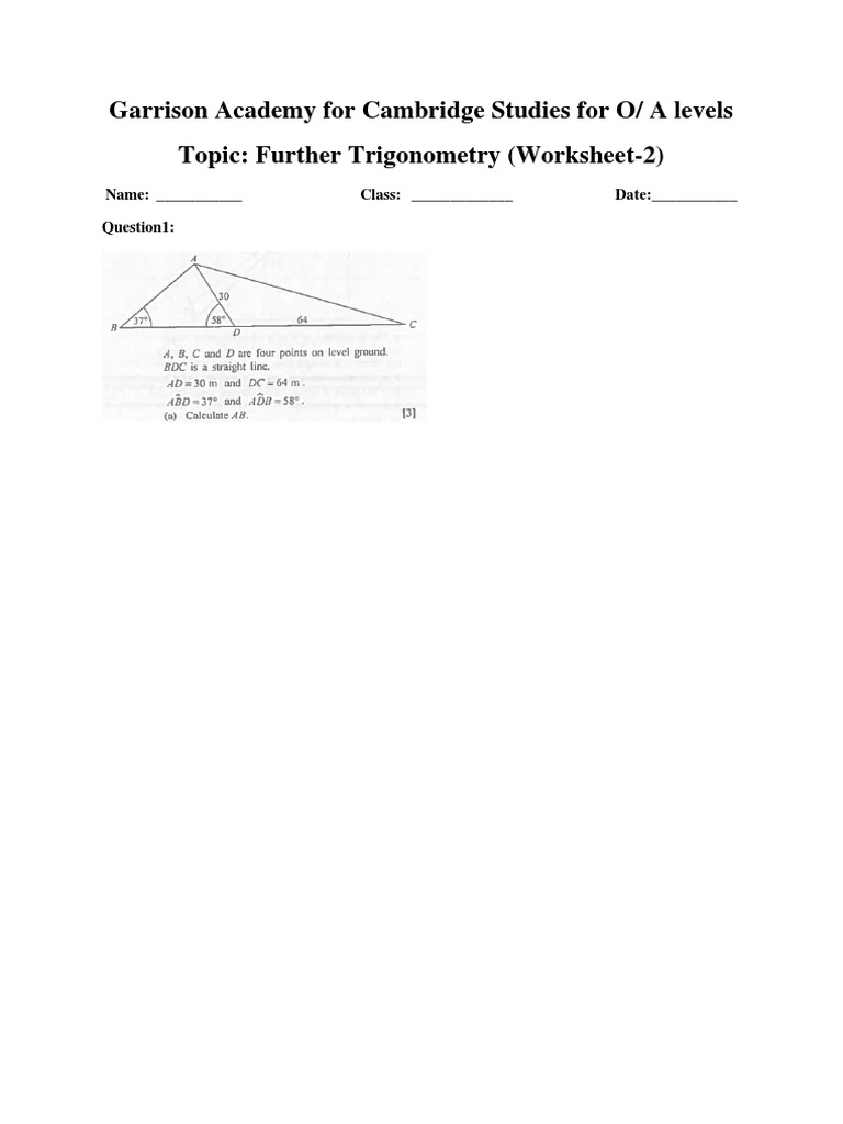 Further Trigonometry Worksheet-2 | PDF