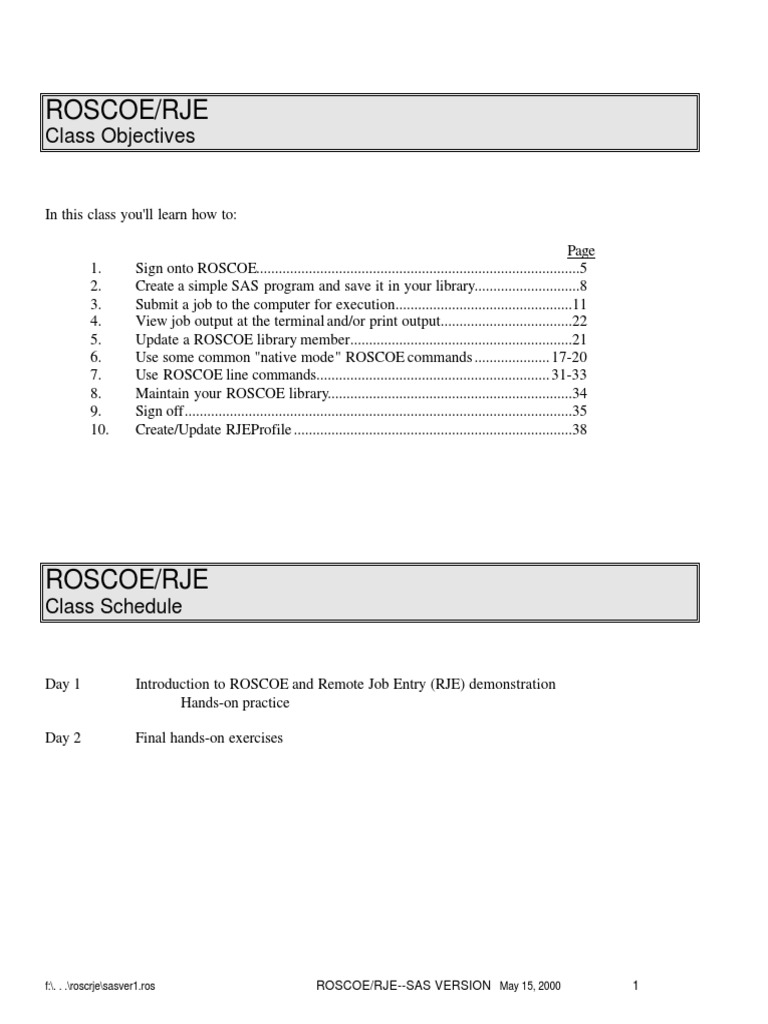 Roscoe/Rje: Class Objectives | PDF | Computer Terminal | Personal Computers