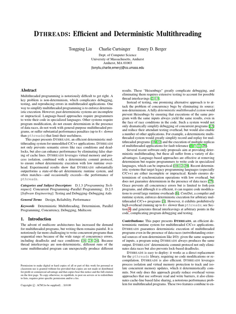 DTHREADS - Efficient and Deterministic Multithreading | PDF | Thread (Computing) | Runtime System