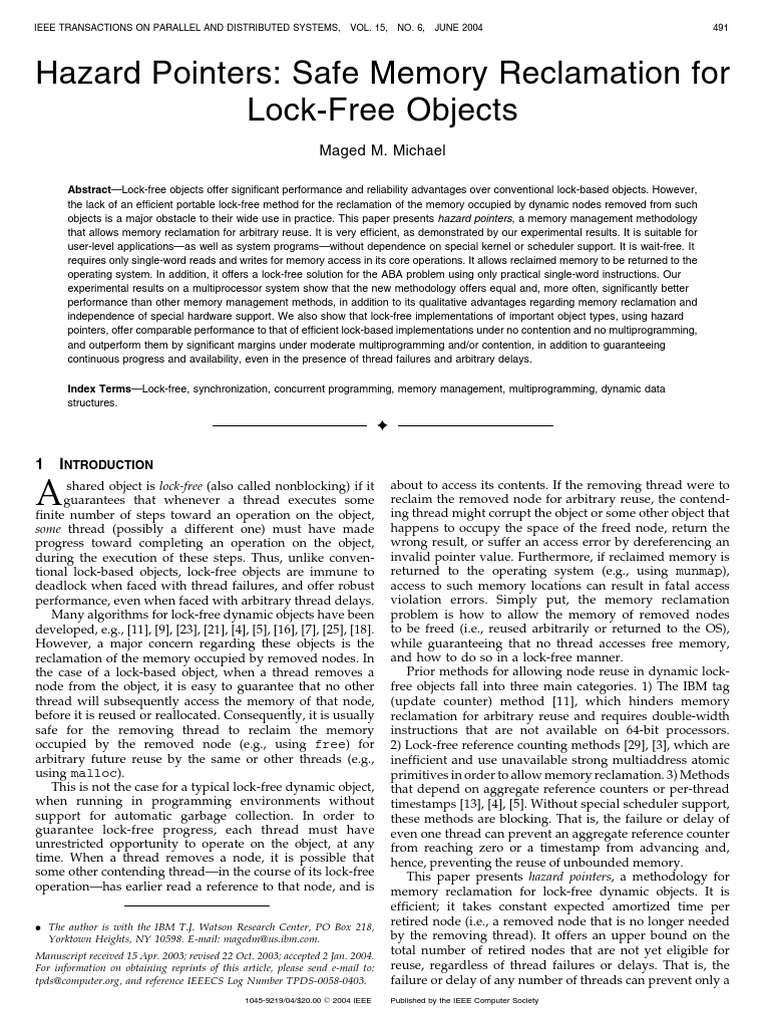 Hazard Pointers - Safe Memory Reclamation forLock-Free Objects | PDF | Pointer (Computer ...