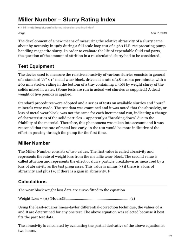 Miller Number: Slurry Abrasivity Test | PDF | Wear | Materials