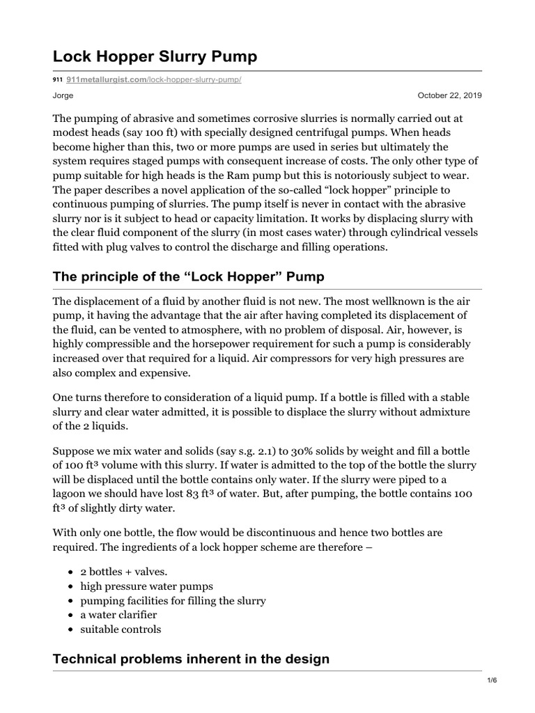 Lock Hopper Slurry Pump | PDF | Pump | Energy Technology