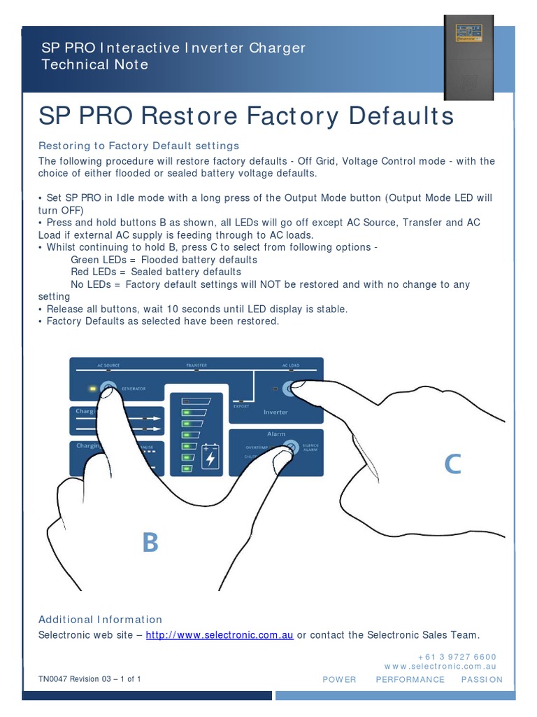 TN0047 - 03 SP PRO Restore Factory Defaults | PDF