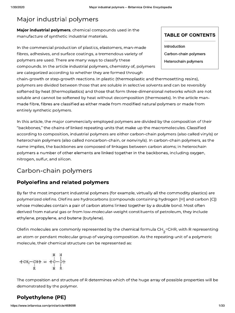 Major Industrial Polymers | PDF