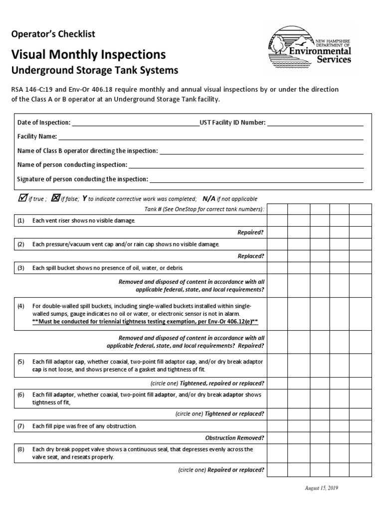 Visual Monthly Inspections: Underground Storage Tank Systems | PDF ...