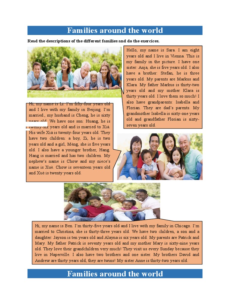 Families Around The World: Read The Descriptions of The Different ...